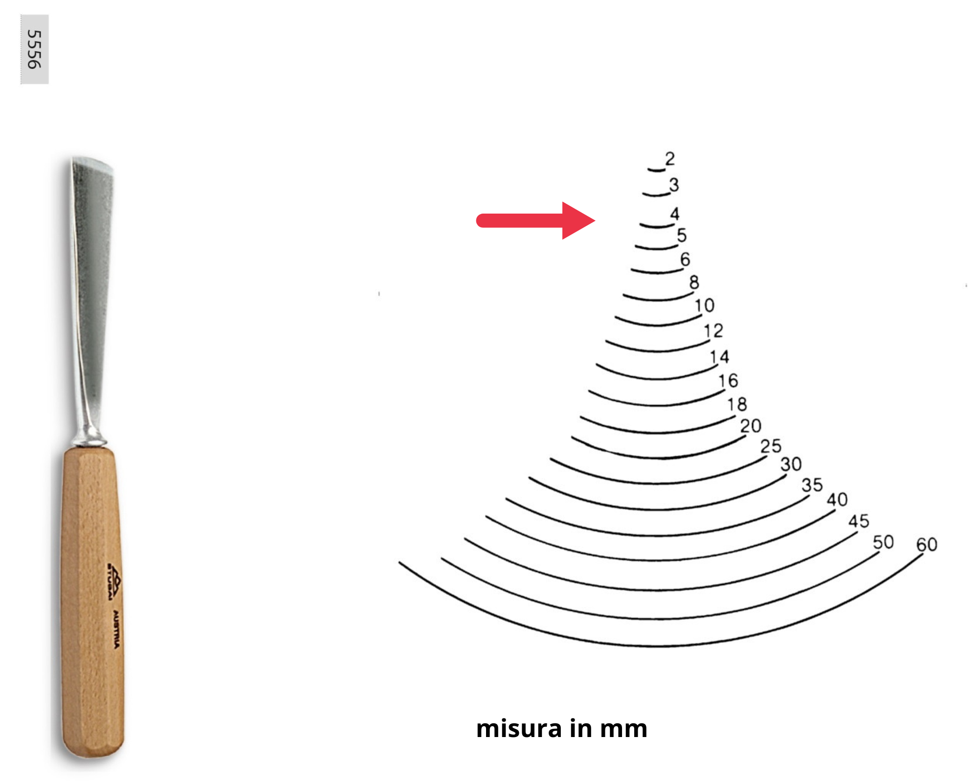 Sgorbia dritta con manico affilata – curva e filo inclinato | STUBAI 5556 – Utensili Manzanese